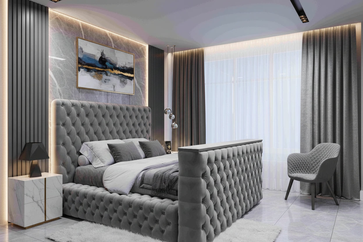 Riva Upholstered Soft Velvet Phonematic Tv Bespoke Bed Frame - F I – F ...