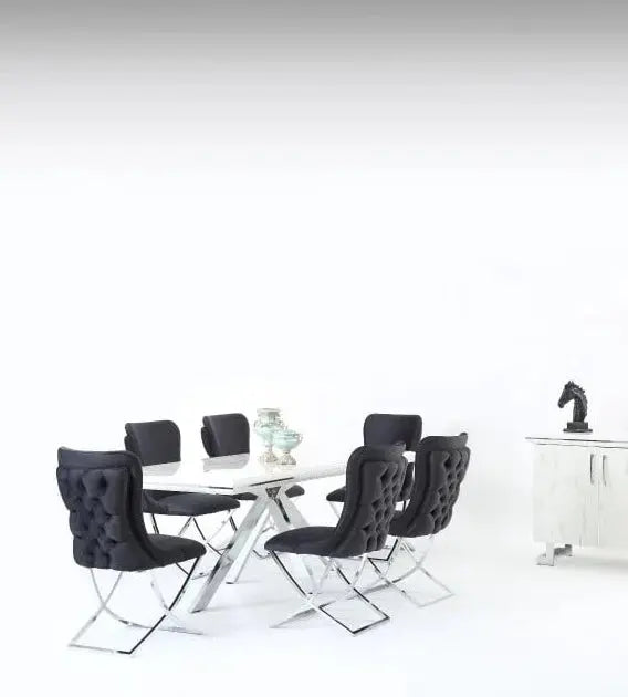 Karla White & Chrome Metal inish Dining Table Set + 6 Dining Chairs ...